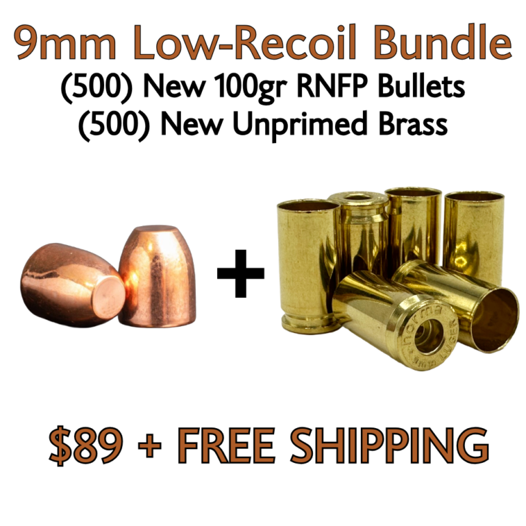 Low-Recoil 9mm Bundle: 500 New RNFP Bullets and New Unprimed Brass ...
